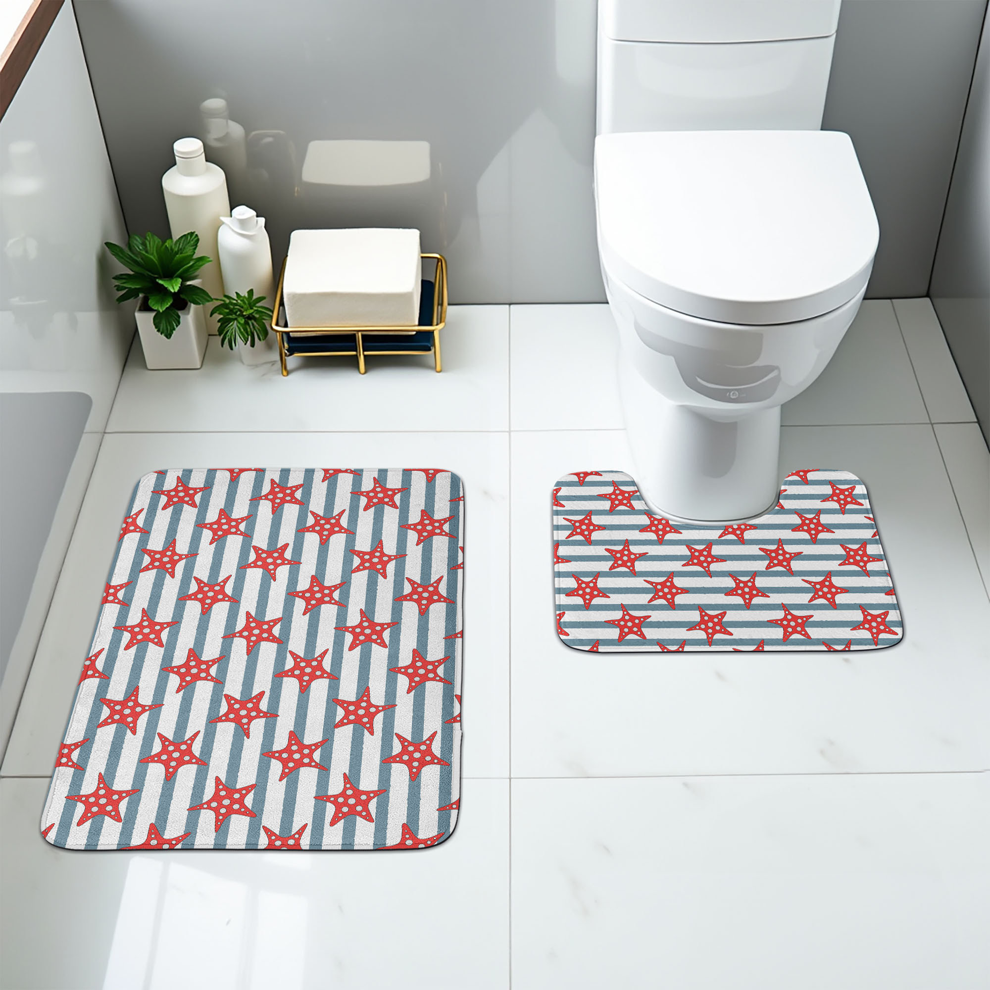 East Urban Home Starfish Bathroom Rug Set 2 Pieces Rectangle & Contour ...