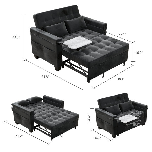 Everly Quinn 38 Inches Wide Convertible Sofa Bed, 2-Seater Velvet ...