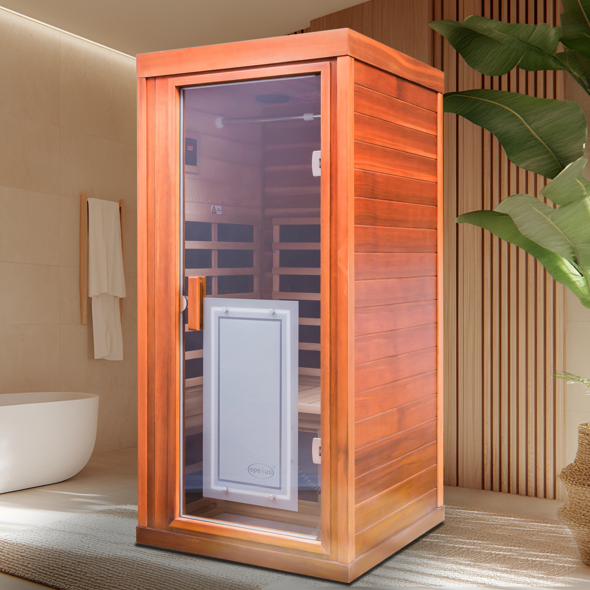 Healthomse One Person Far Infrared Red Cedar Standard Indoor Sauna Room ...