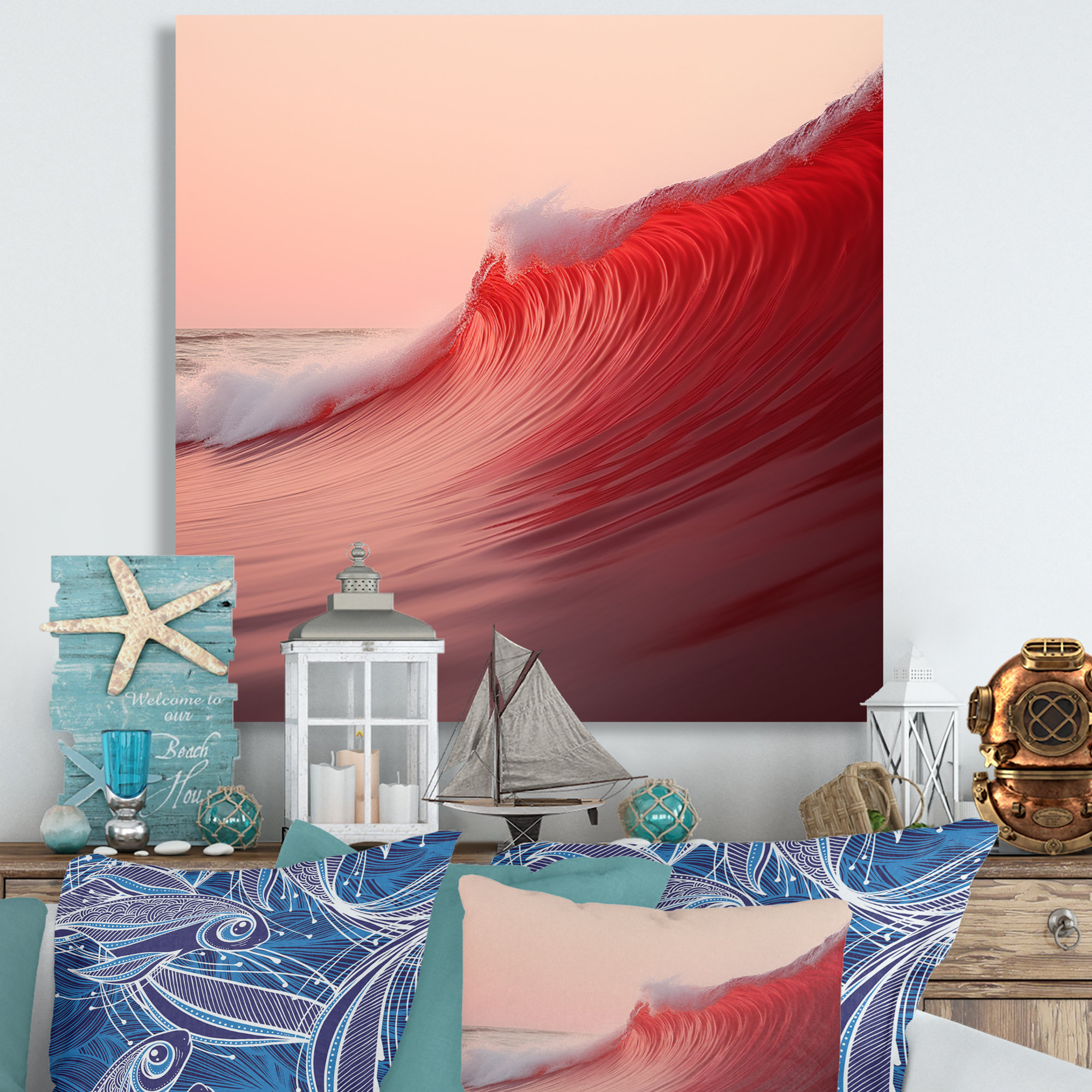 Highland Dunes Minimalism Wave Red Scenery On Canvas Print | Wayfair