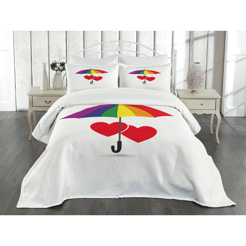 Ambesonne Rainbow Bedspread Set 3 Pcs Hearts Umbrella Love Queen ...