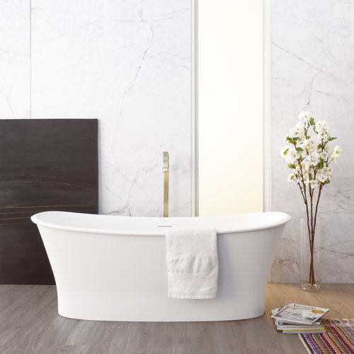 Wetstyle Cloud 62" x 29.875" Freestanding Soaking Solid Surface Bathtub ...