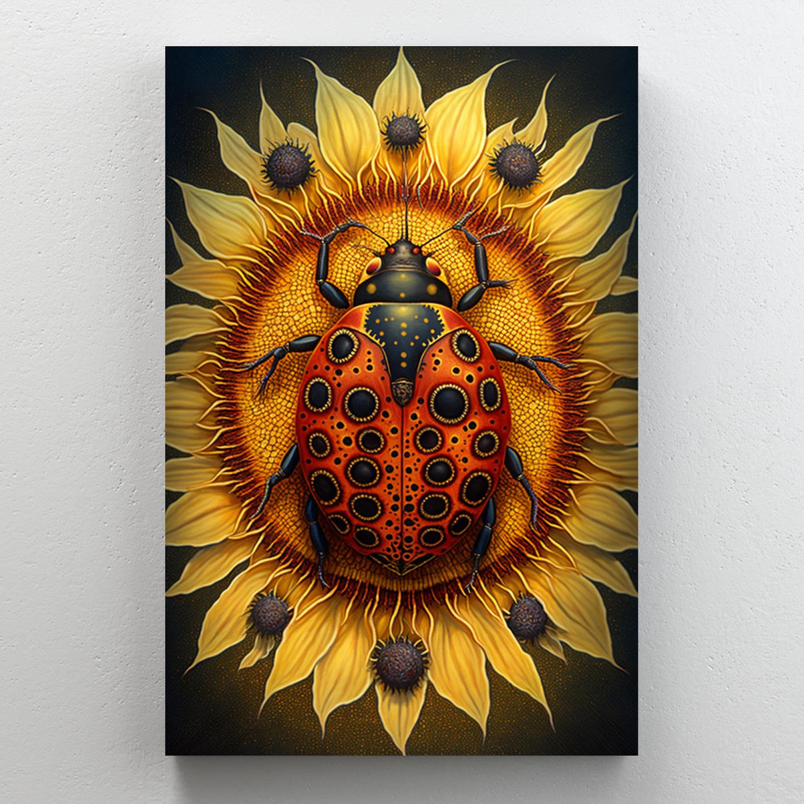 August Grove® Sunflowers and Ladybug - Wrapped Canvas Graphic Art | Wayfair