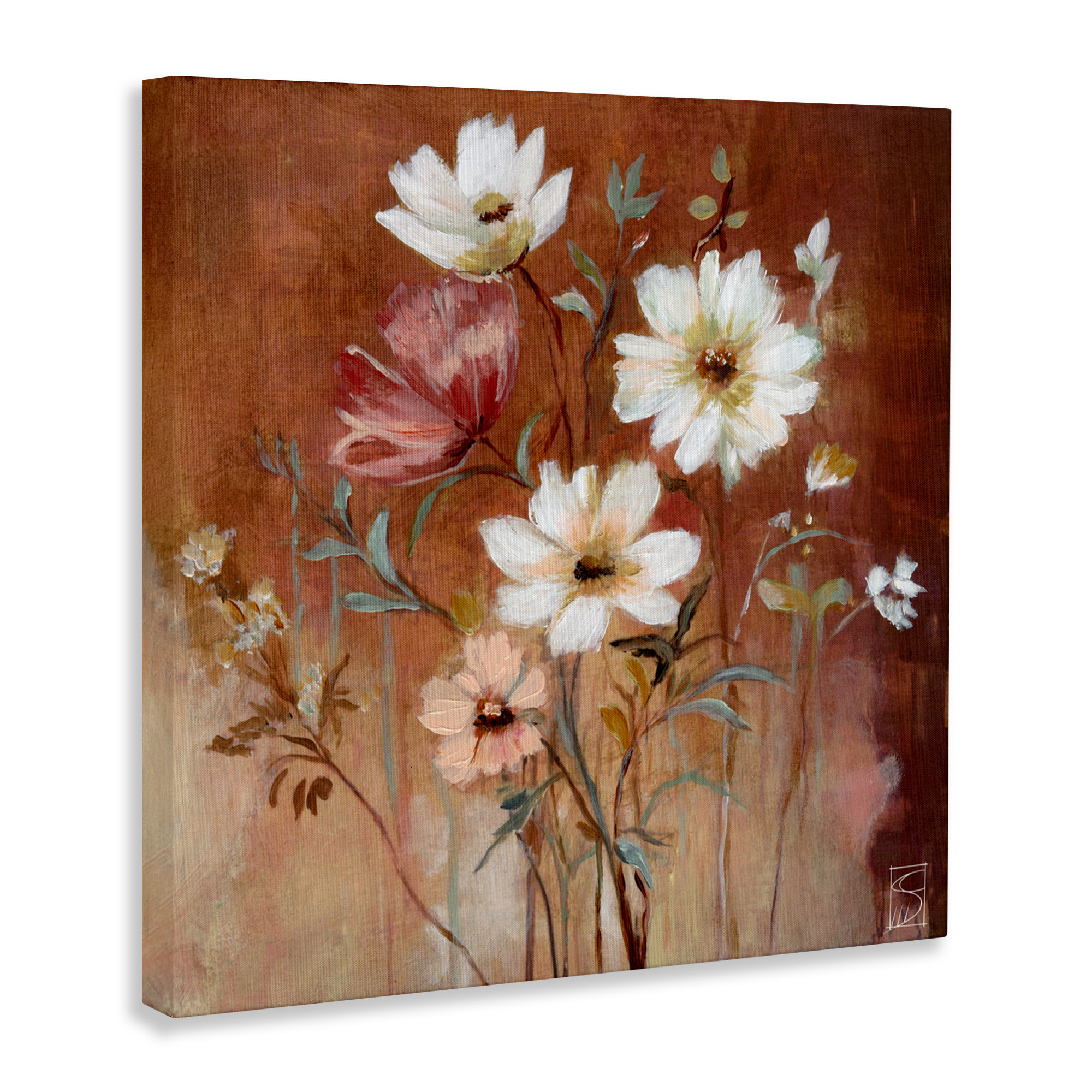 Ebern Designs Mocha Flowers Collection Canvas, design by Sara Culpepper ...