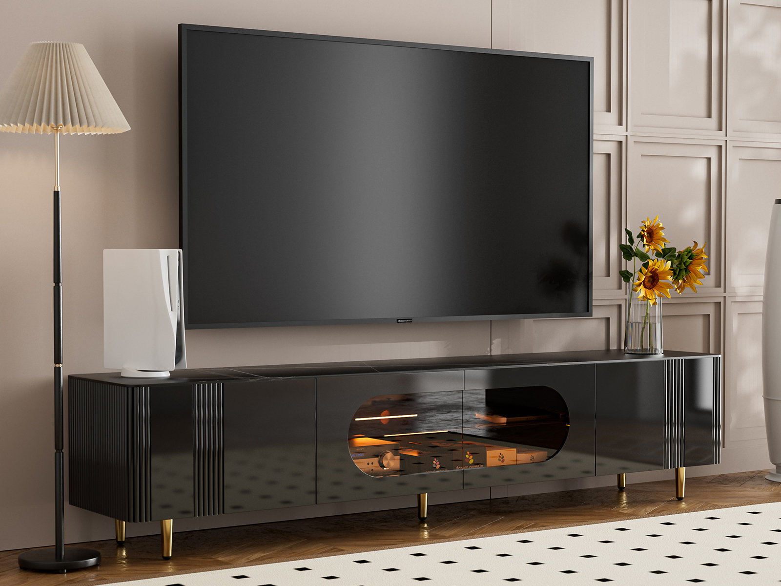 Red Barrel Studio Briazia Modern LED Slate TV Stand for 85+ inch TV ...