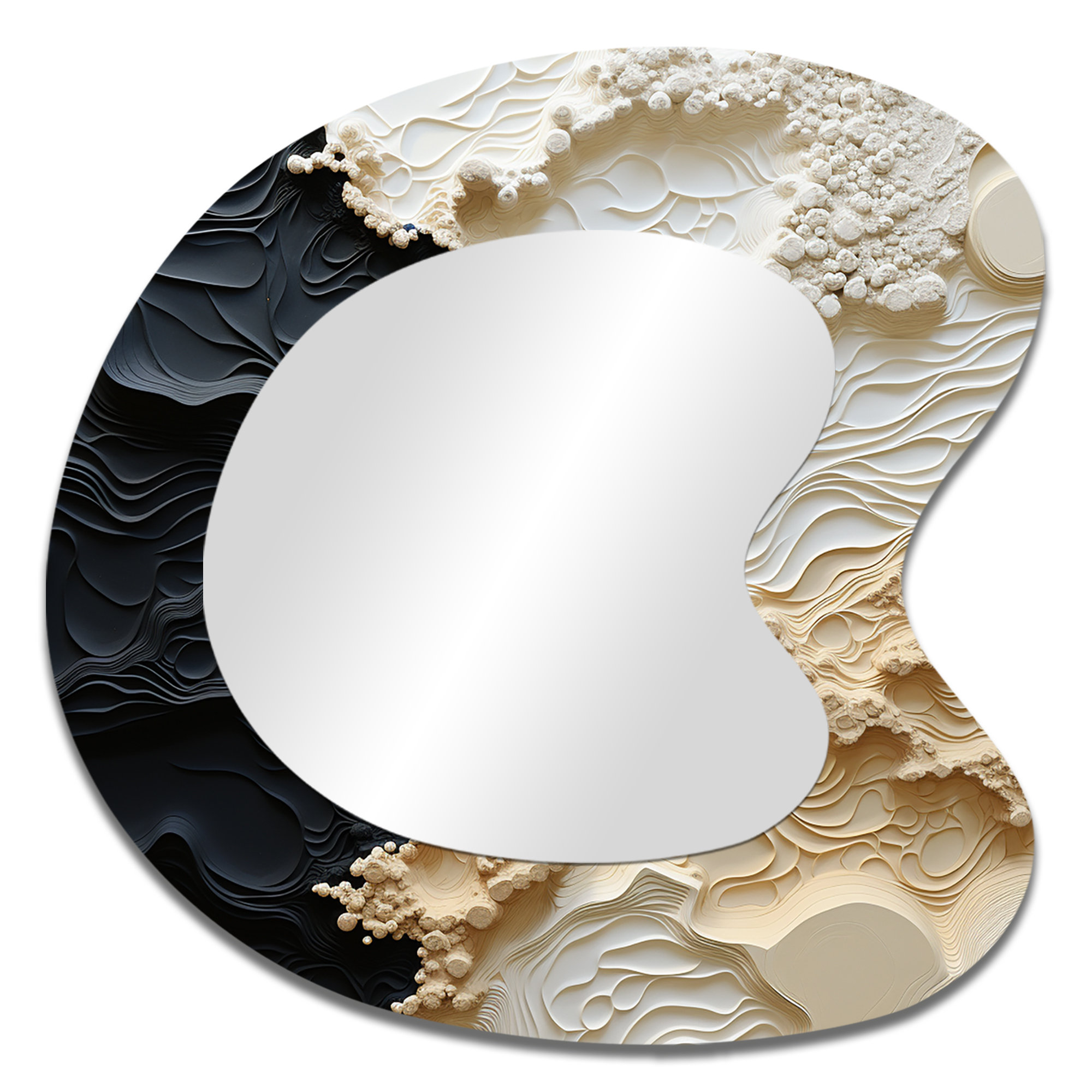 Ivy Bronx Fredonia Abstract Cream And Black Liquid Paint - Coastal ...