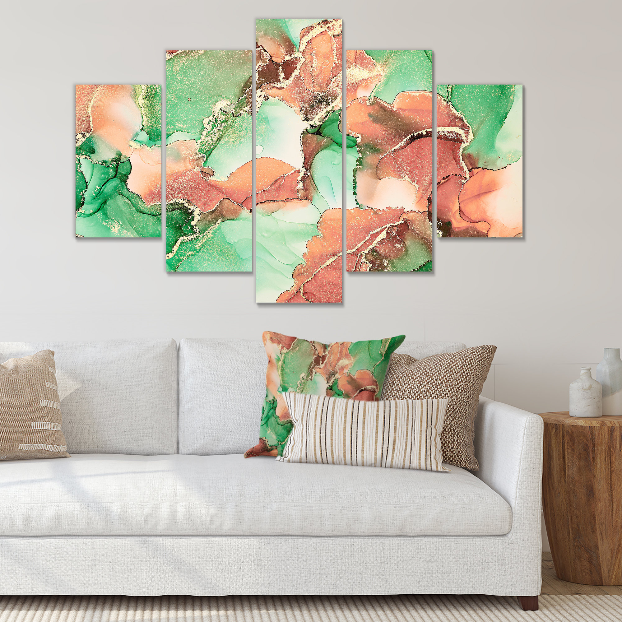 DesignArt Green Luxury Abstract Fluid Art VII - Modern Canvas Wall Art ...