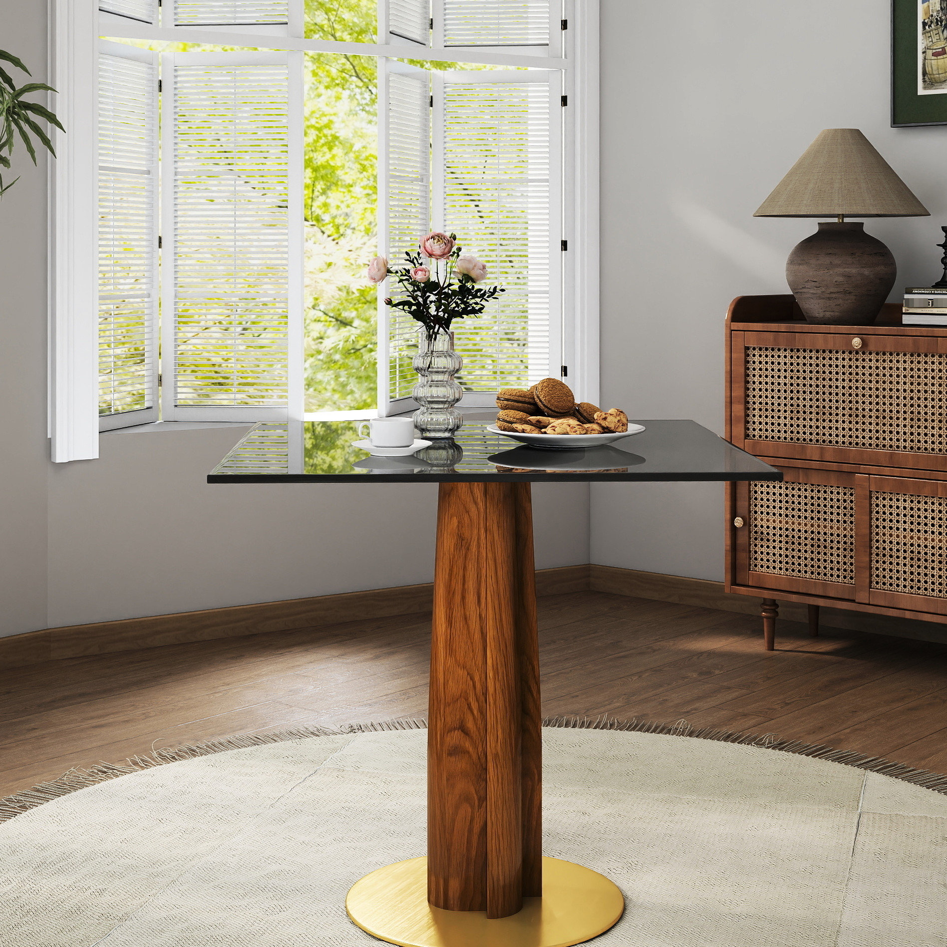 Mercer41 Modern 2 - Person Tempered Glass Table With Wooden Legs And ...