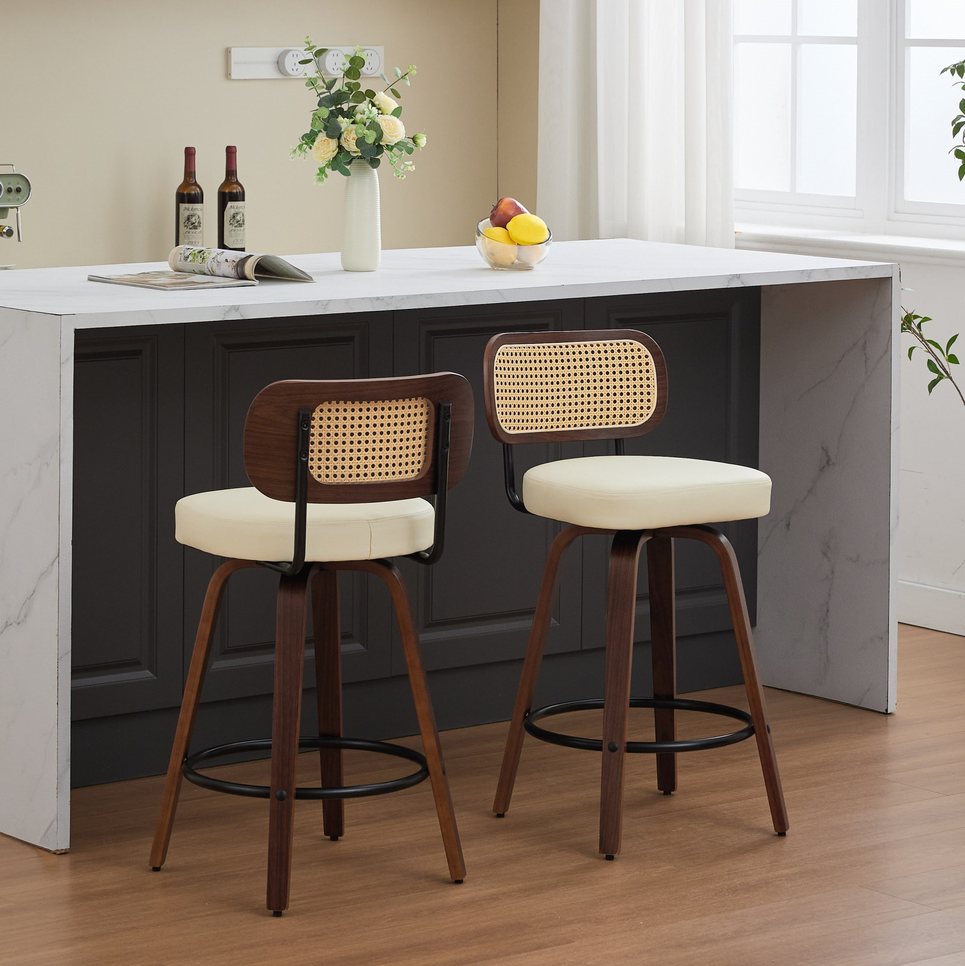 Bayou Breeze Counter Height Bar Stools - 26 inch Rattan Counter Height ...