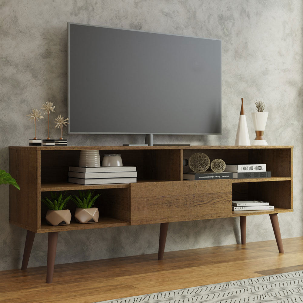 George Oliver Ceon Modern TV Stand with 1 Door and 4 Shelves with Cable ...