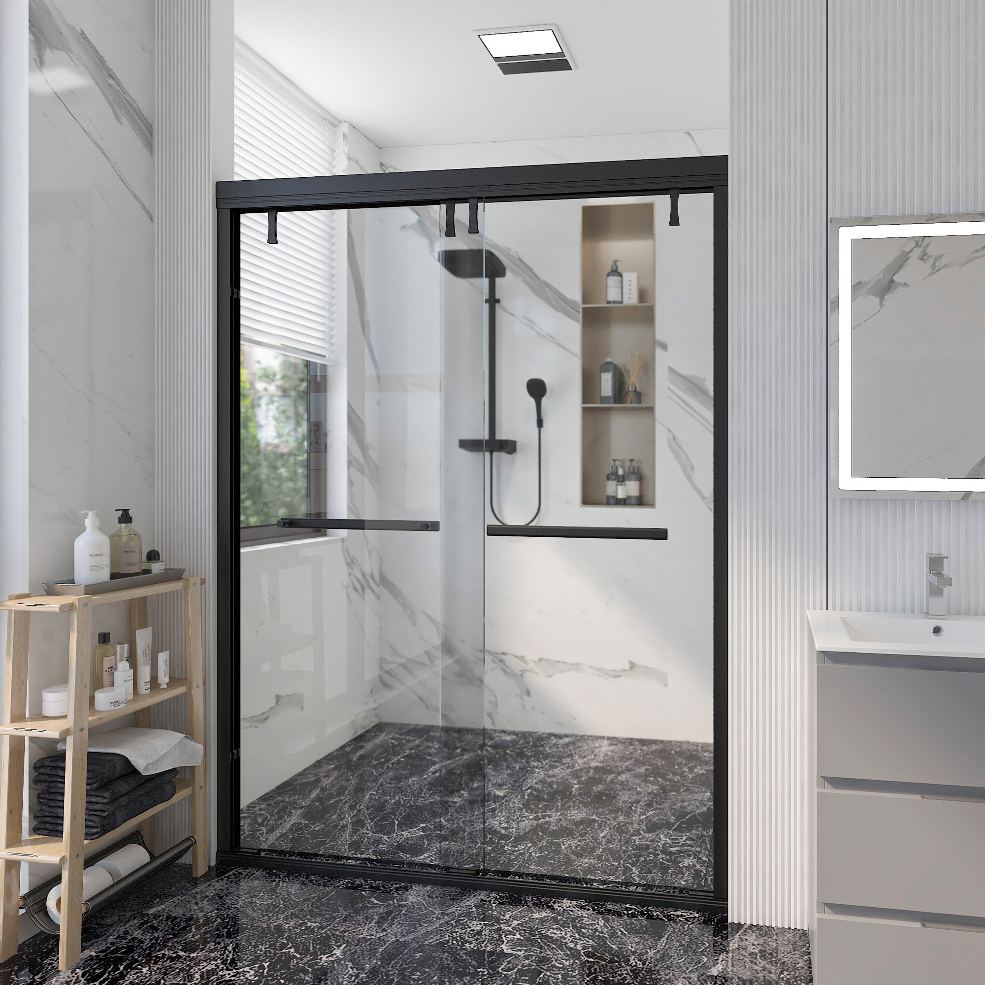 Prolixity 44''-48'' W X 76'' H Double Sliding Semi-Frameless Shower ...