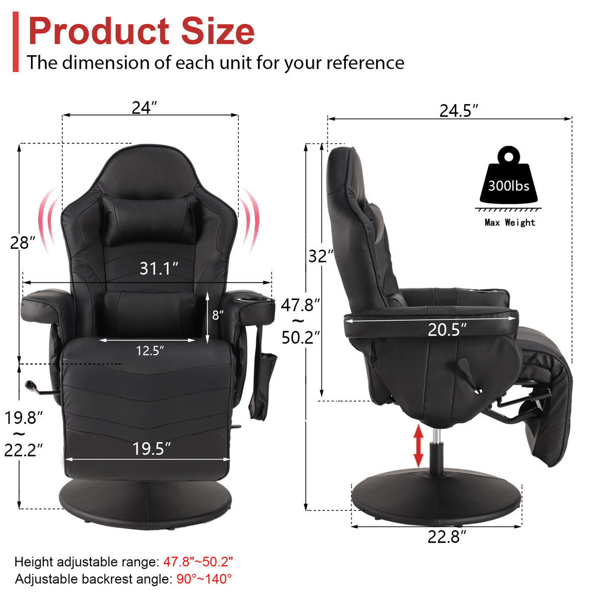 Inbox Zero Adjustable Reclining Faux Leather Swiveling PC & Racing Game ...
