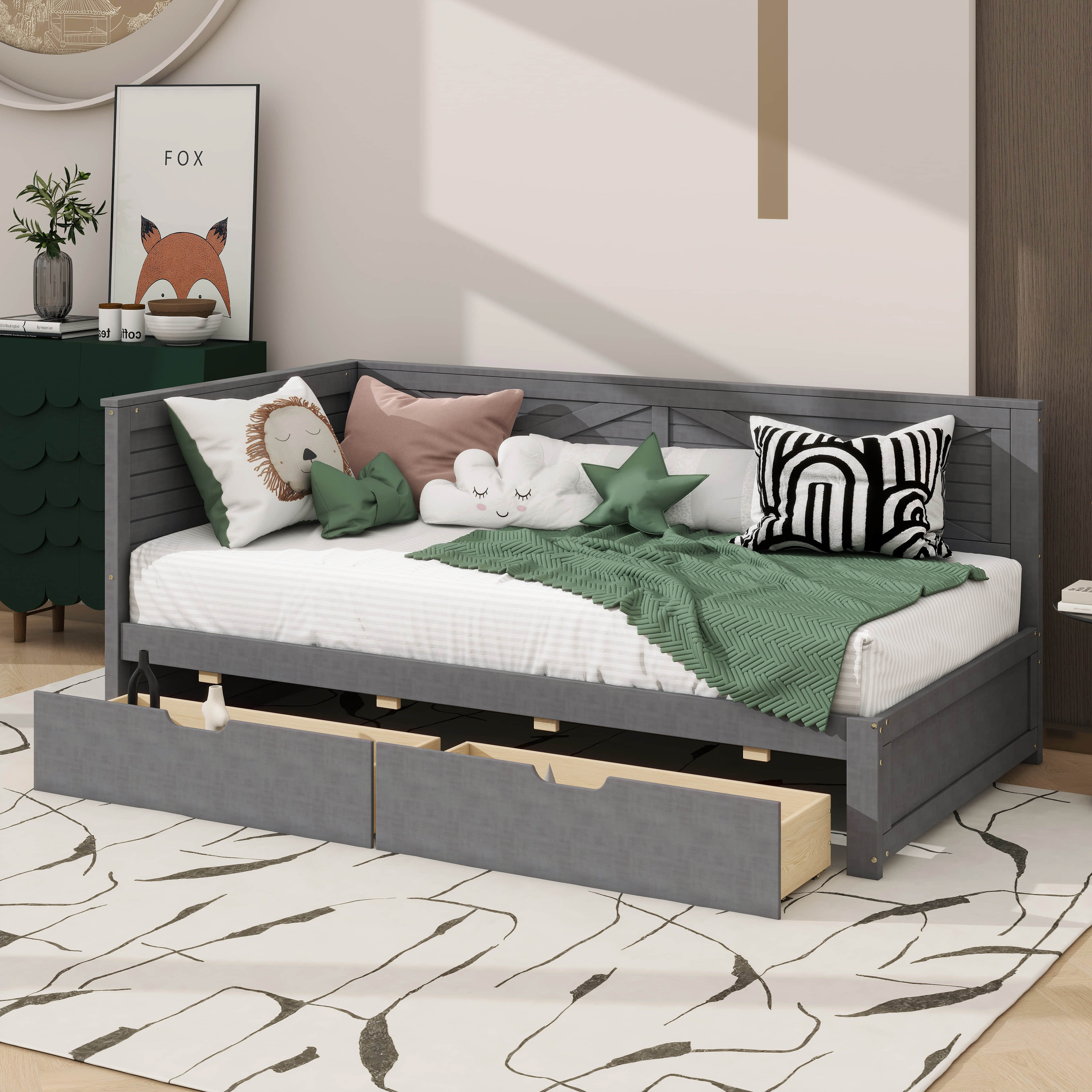 Gracie Oaks Twin-Size Timber Daybed With Dual Drawers | Wayfair