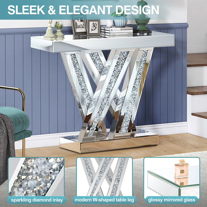 Mercer41 Modern Entryway Console Table With Crushed Diamond Inlay, 35 ...