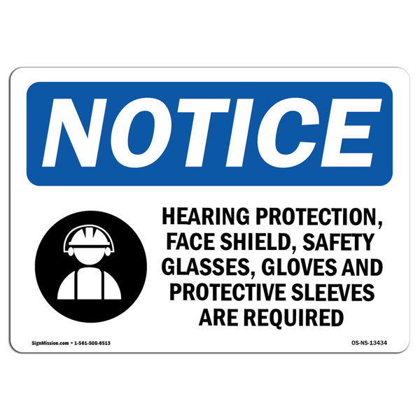 SignMission Osha Notice - Hearing Protection Face Shield Sign with ...