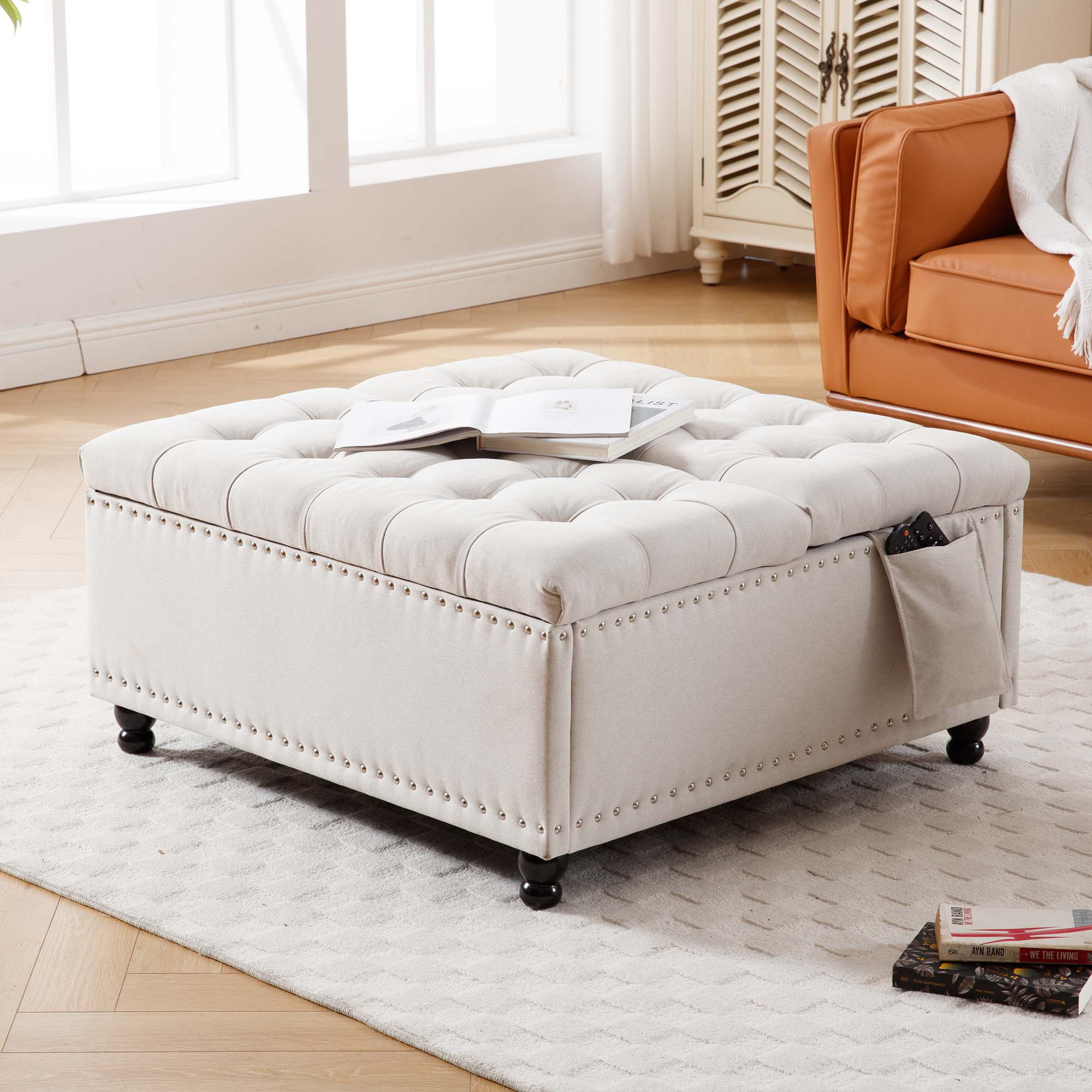 Alcott Hill® 35.43" Large Square Ottoman Bench, Tufted Upholstered ...