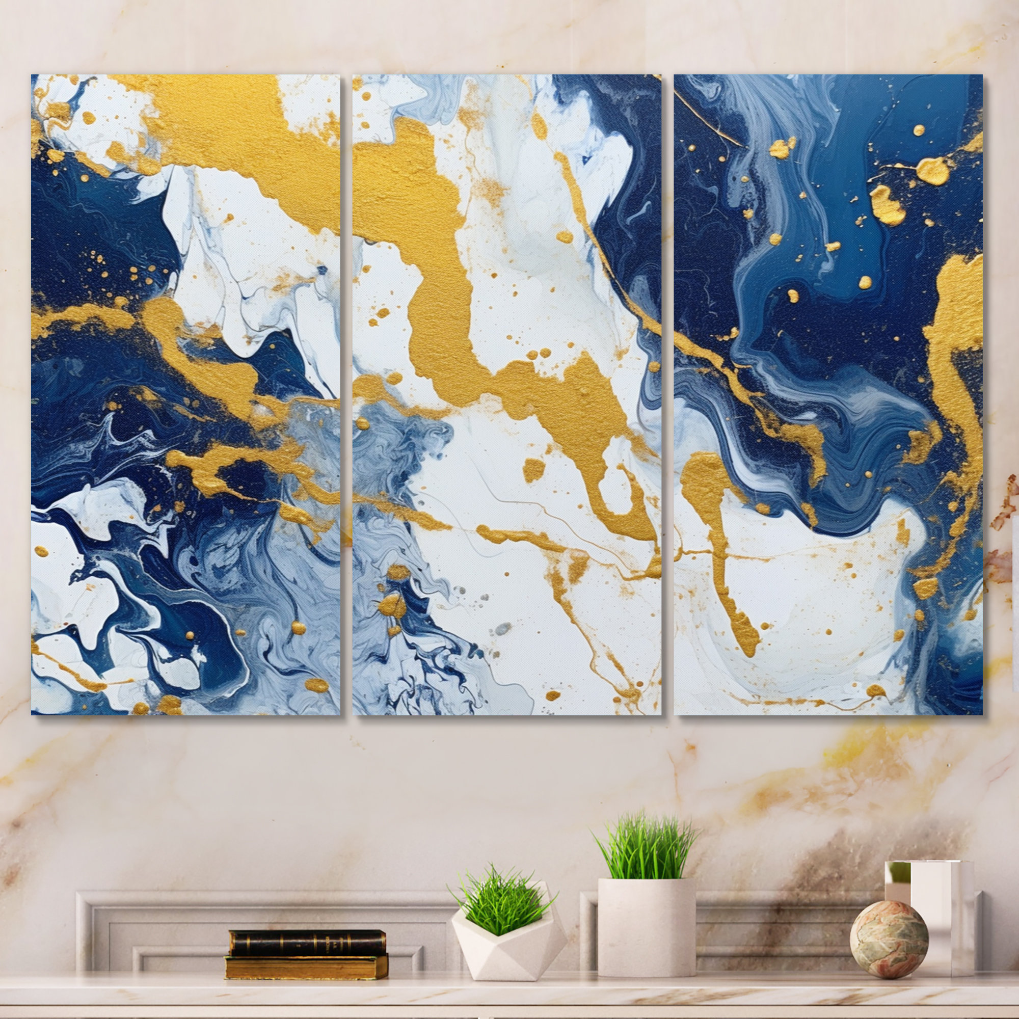 Mercer41 Blue and Gold Luxury Abstract Fluid Art XI - Fractals Metal ...