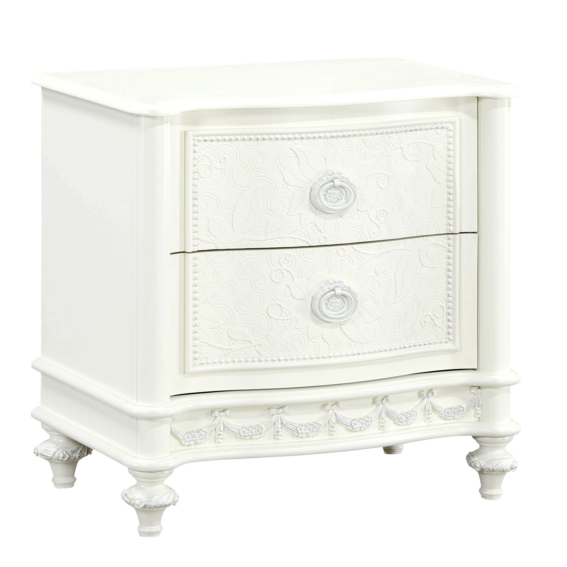 World Menagerie Tween Nightstand - Ivory Finish, Floral Details & 2 ...