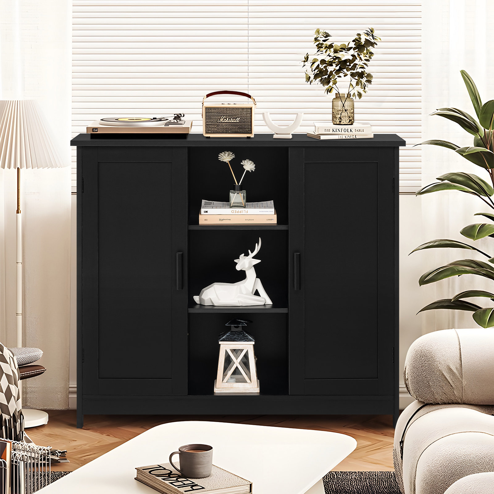 Gracie Oaks Kainaat 31.7'' Tall Floor Storage Cabinet with 2 Doors and ...