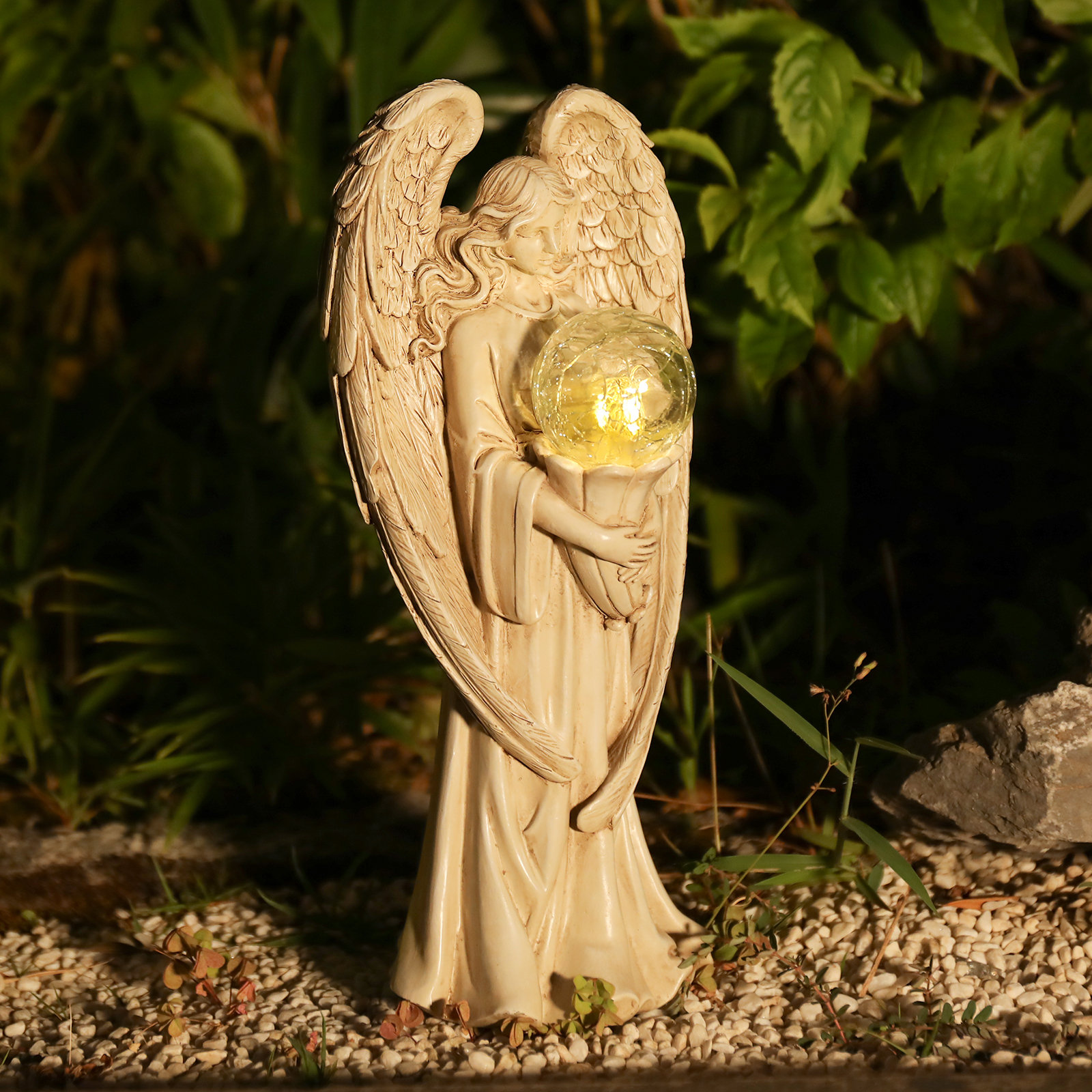 Trinx Garden Angel Outdoor Statue - Solar Powered Garden Angel Figurine ...