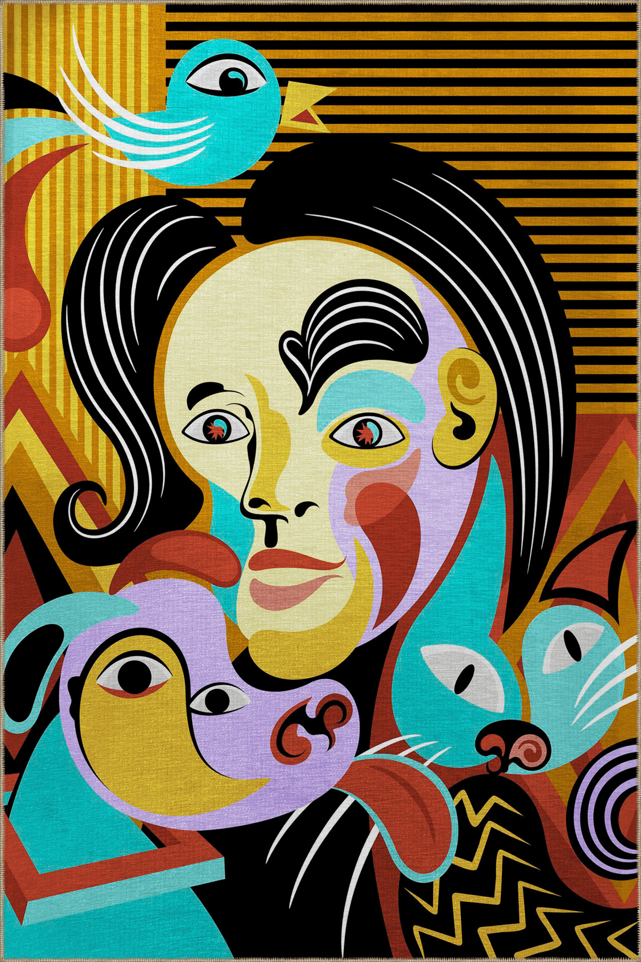 Orren Ellis Multi-Colored Surrealist Themed Ethnic Woman Cat Dog ...