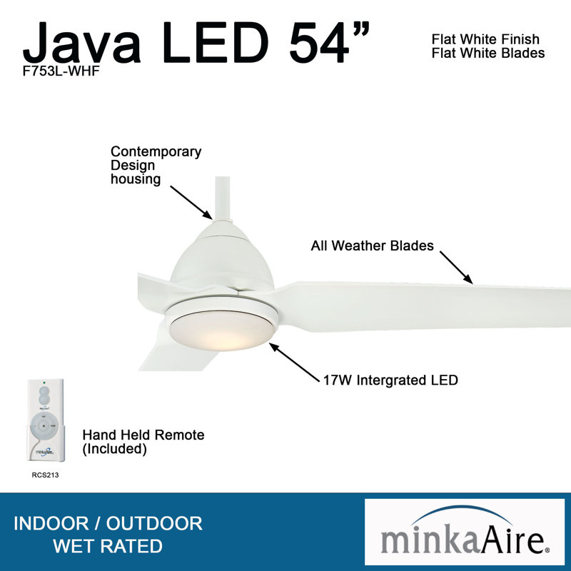 Minka Aire 54" Java 3-Blade Outdoor LED Propeller Ceiling Fan with ...
