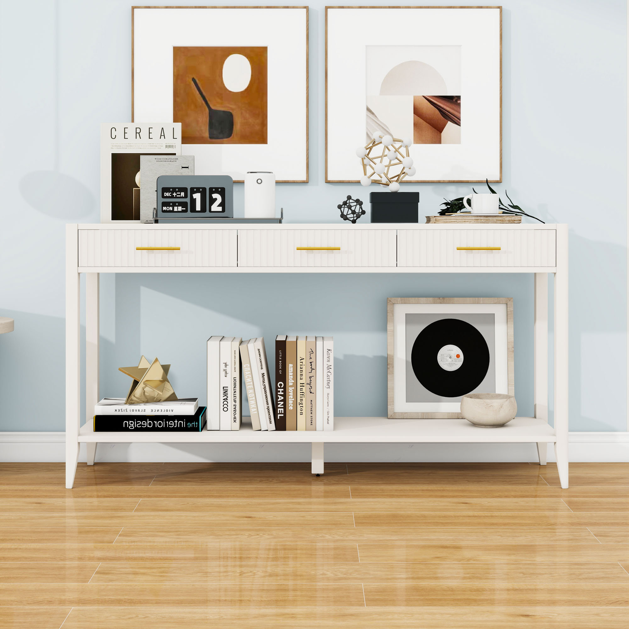 Latitude Run® Three Drawers Wooden Console Table with Shelf - Wayfair ...