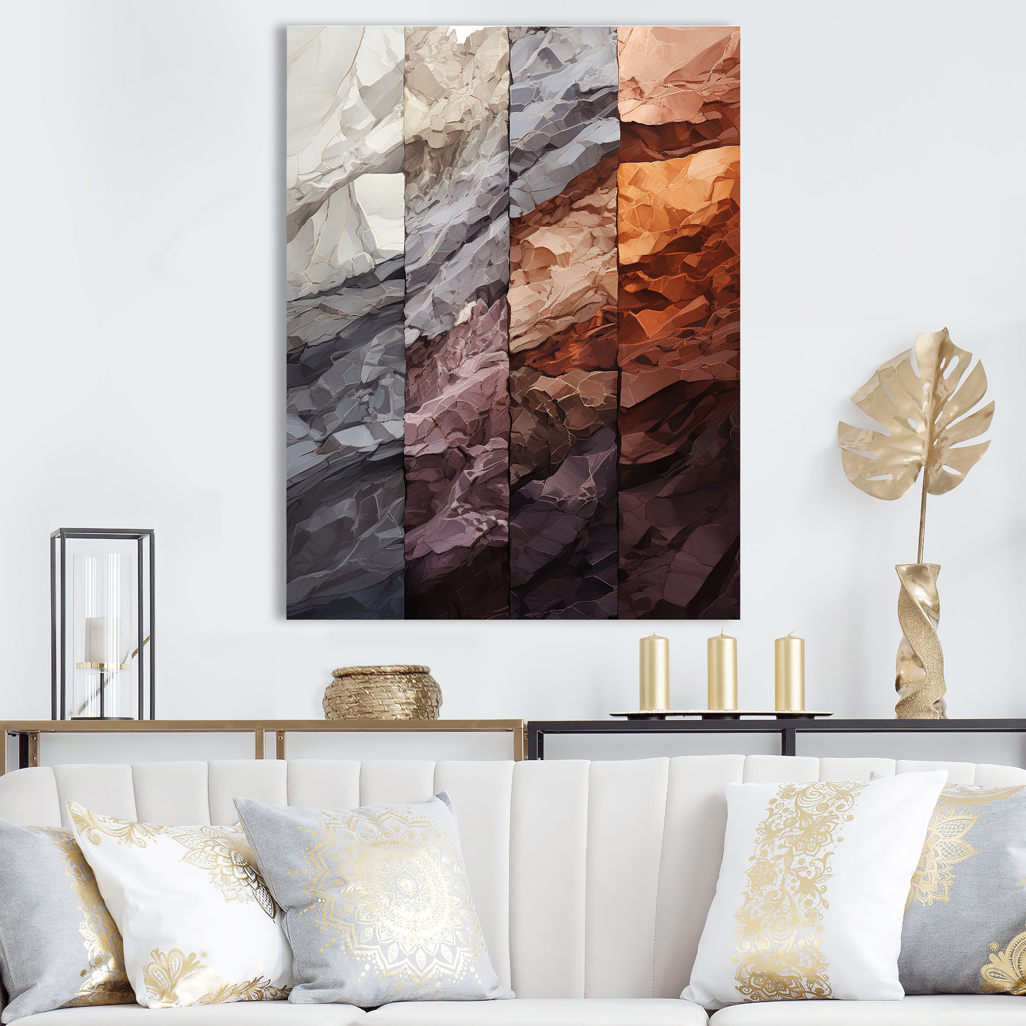 Wrought Studio™ Bean Stone Collage - Stone Geode Wall Art Living Room ...