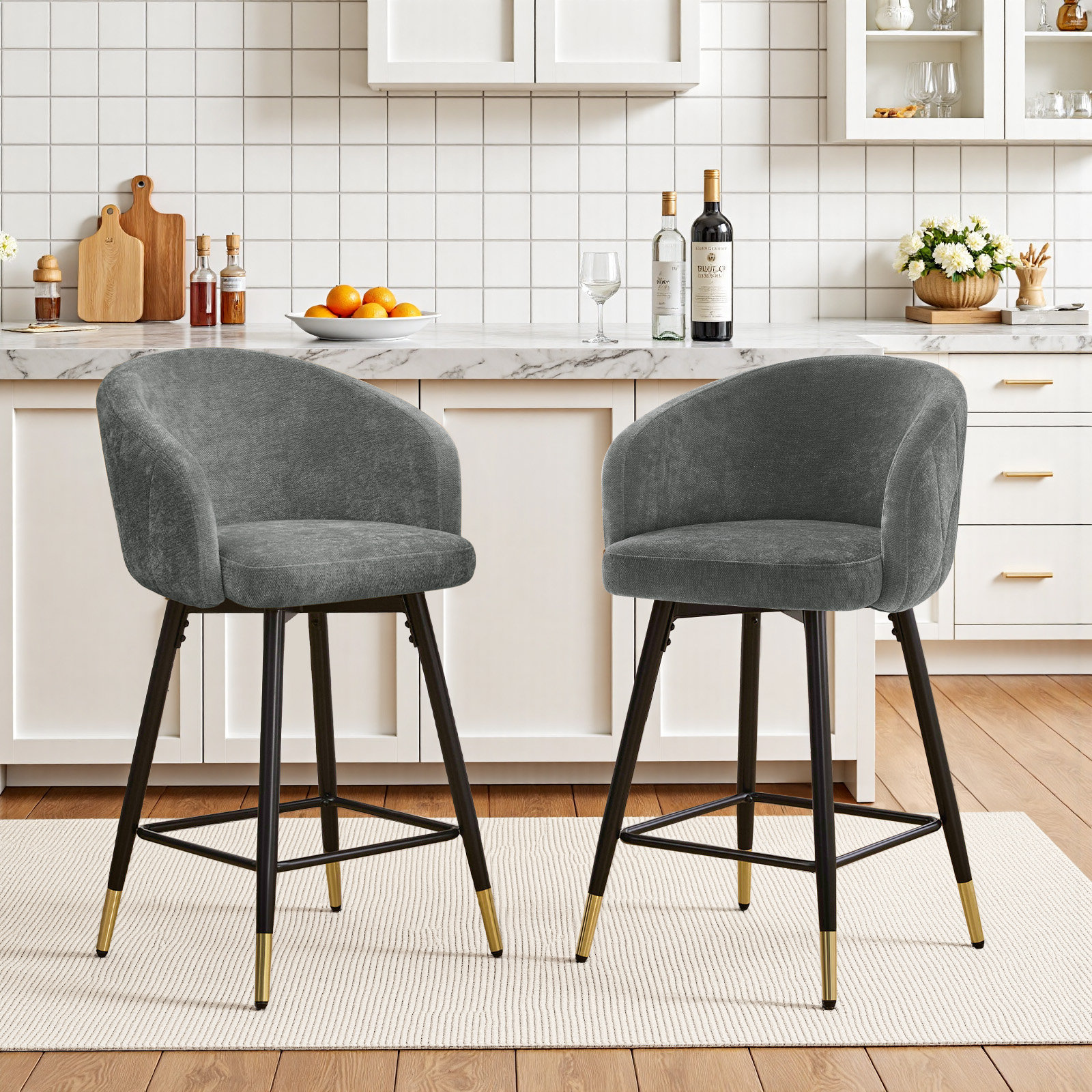 Latitude Run® 26" Swivel Upholstered Counter Stool with Metal Frame ...