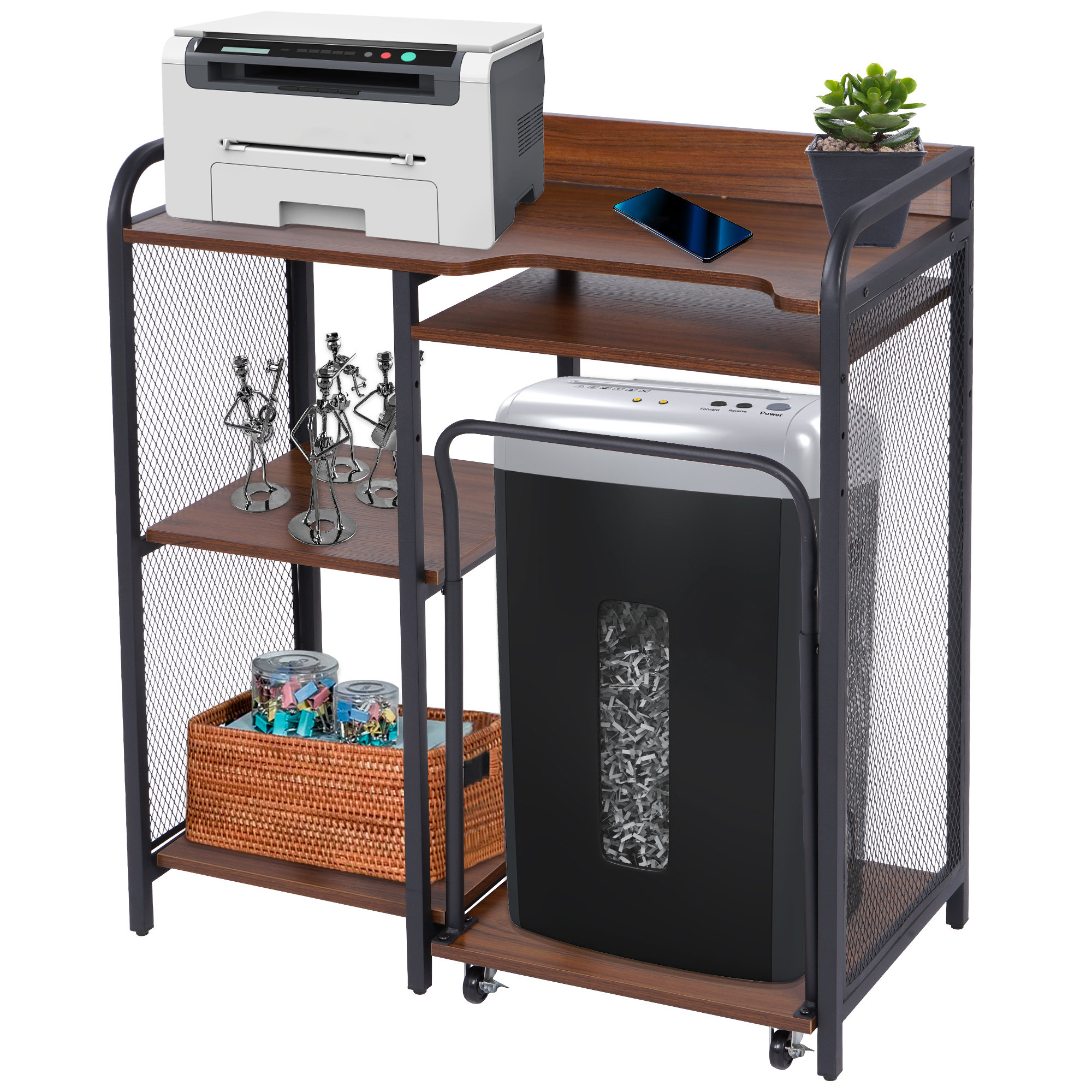 Tonchean 35.43 "H x 32.28" W Wooden Removable Printer Stand with Three ...