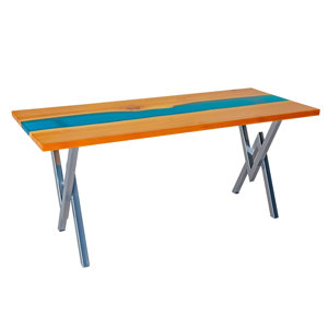 RebirthPRO Brown/Blue Worktop Cedar Table With River Solid Wood | Wayfair