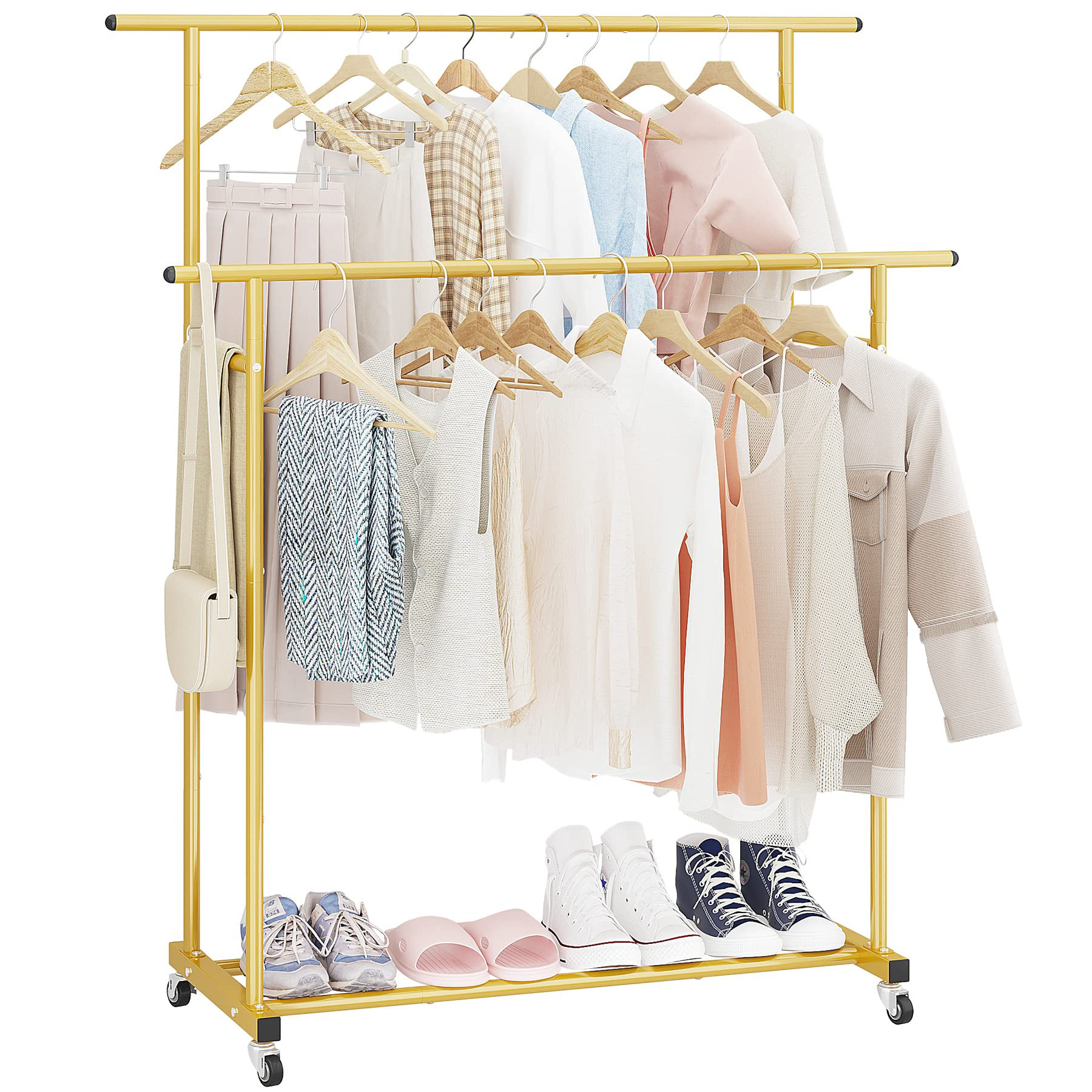 Latitude Run® Double Rod Clothing Garment Rack,Portable Clothes ...