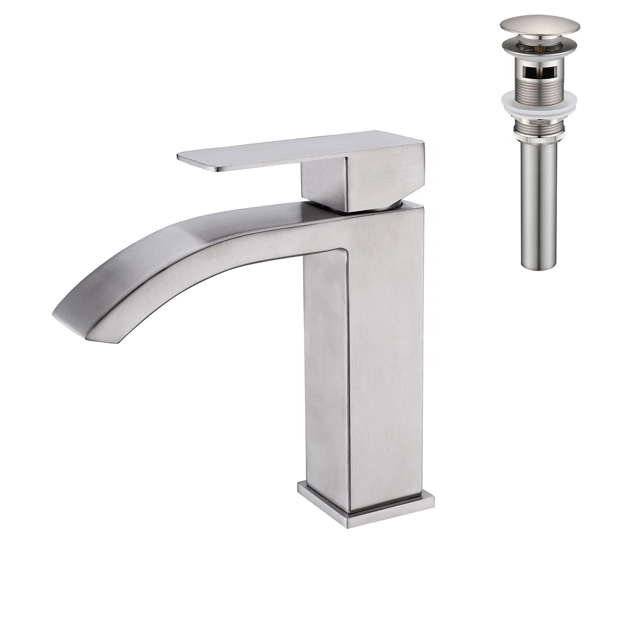 MINGT Waterfall Spout Bathroom Sink Single Handle Faucet with Pop-Up ...