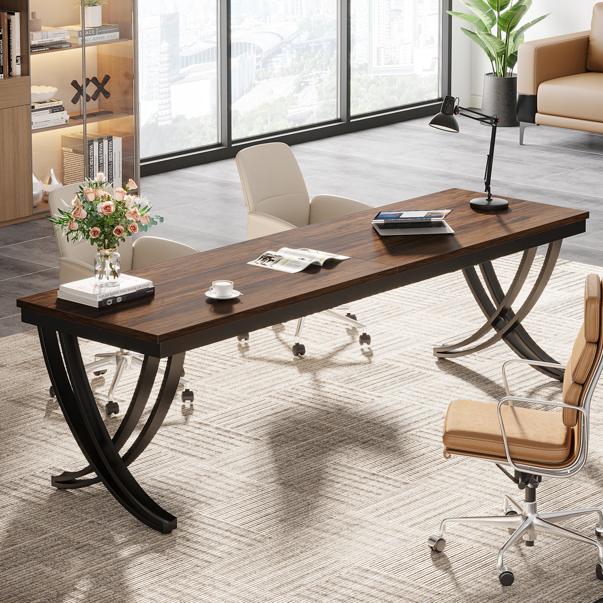 17 Stories Dolliver 78.74" Extra Long Double Computer Desk With Unique ...