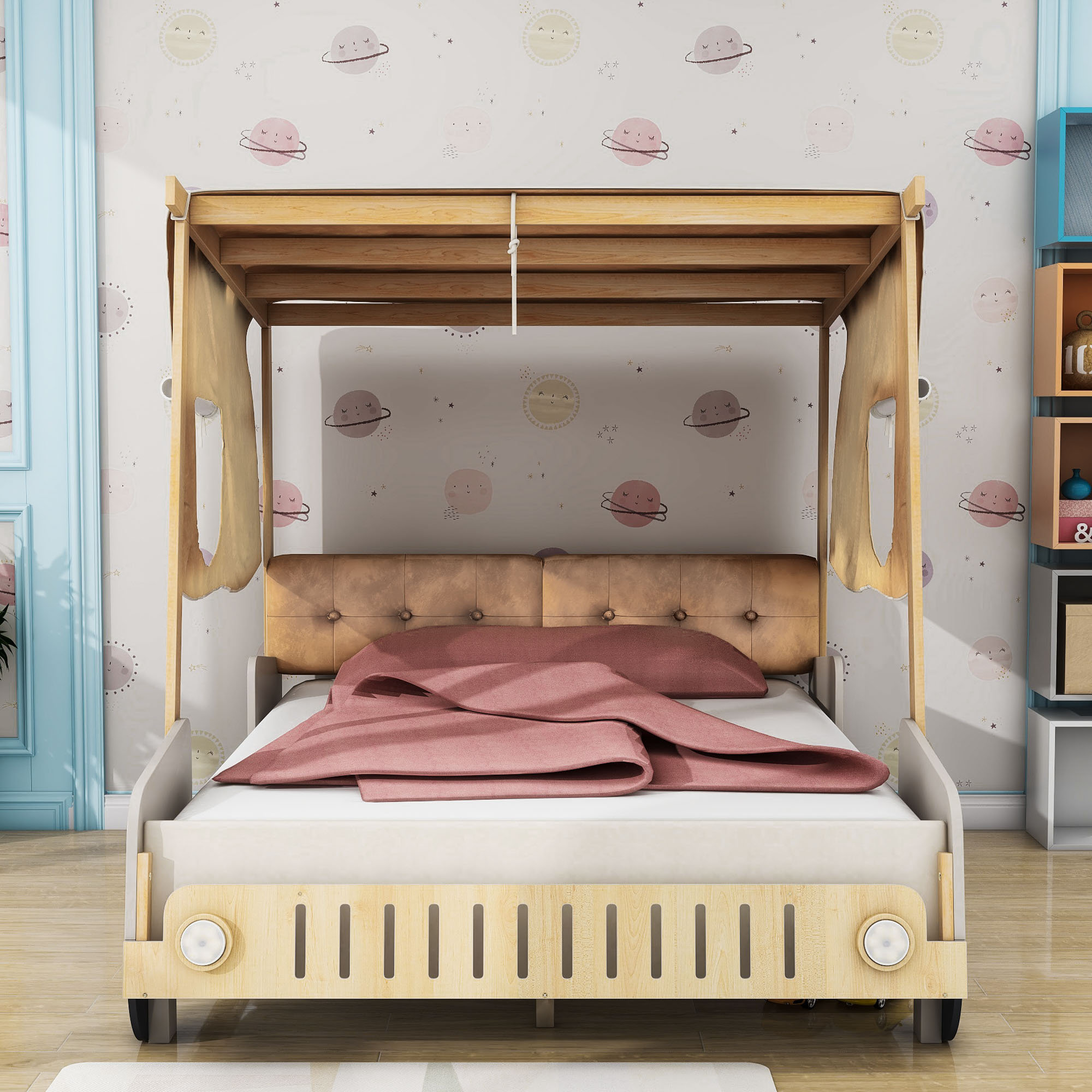 Harriet Bee Jacquleen Wood Platform Bed with Shelf and Headboard ...