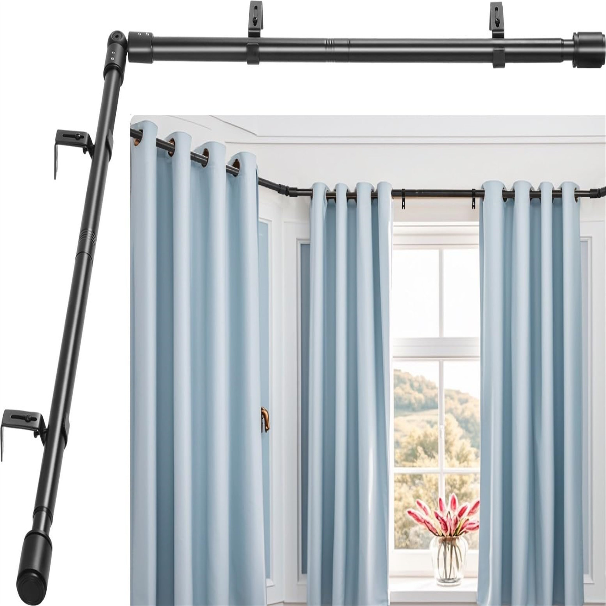 Wipin L Shape Curtain Rod, 1" Corner Curtain Rod Set | Wayfair.co.uk