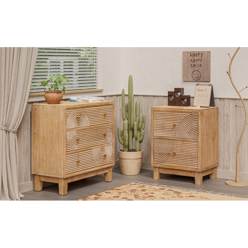 Loon Peak® Fayola Rustic Farmhouse Three Drawer Dresser, Mid Century 3 ...