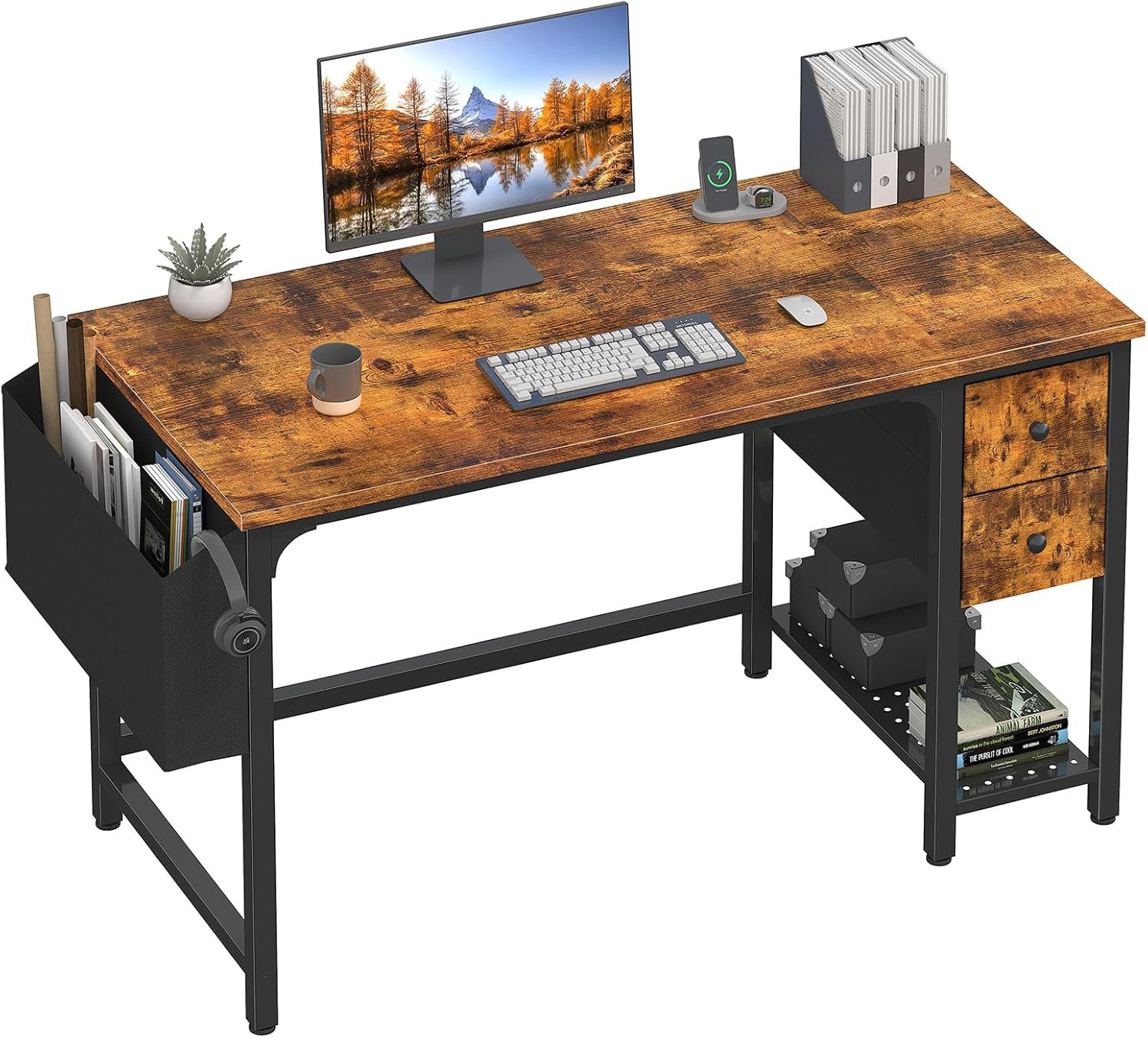 George Oliver 55 Inch Computer Desk For Home Office And Gaming, Sturdy ...