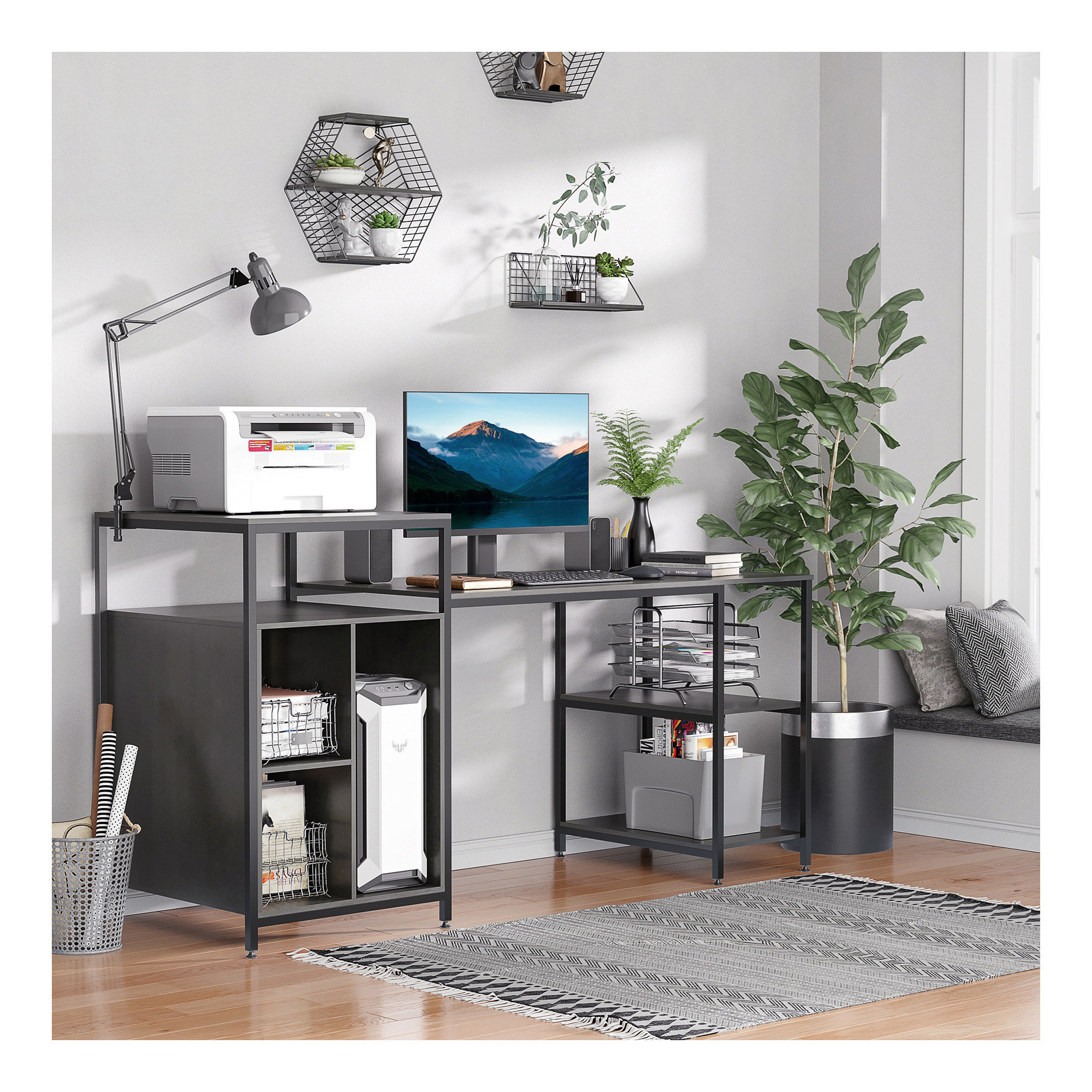 Latitude Run® 68 Inch Office Table Computer Desk Workstation Bookshelf ...