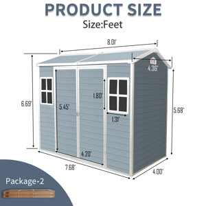CENSTEEL 8x4ft Resin Outdoor Storage Shed with Windows & Double Doors ...