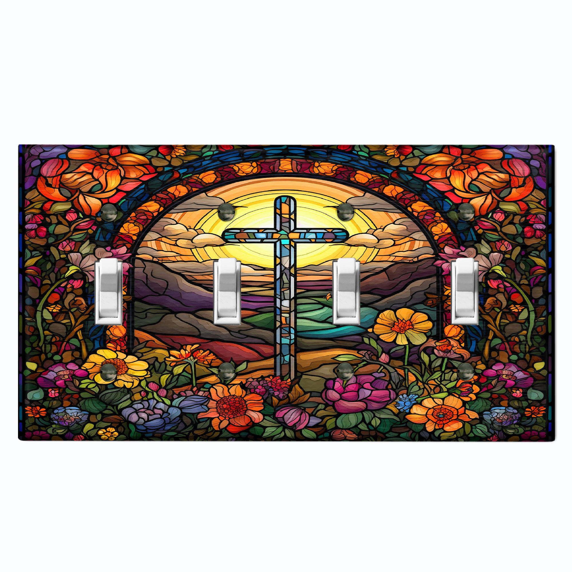 WorldAcc Religious Cross Colorful Flowers Sun Religious Themed 4 - Gang ...