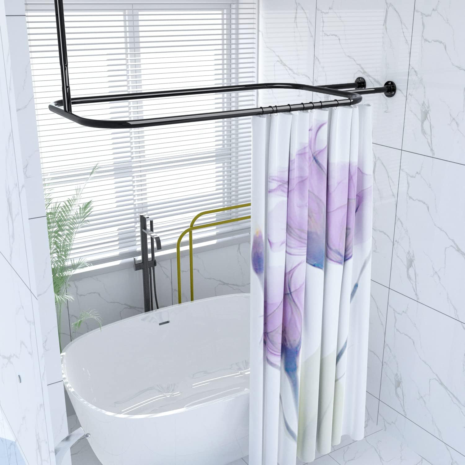 DULWOK Aluminum Square Shower Curtain Rod Hoop for Freestanding ...