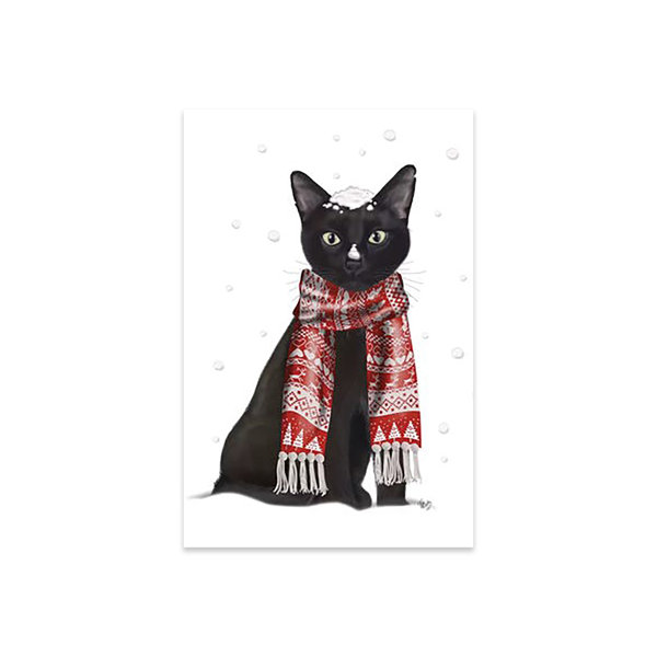 The Holiday Aisle® Black Cat, Red Scarf Print On Acrylic Glass ...