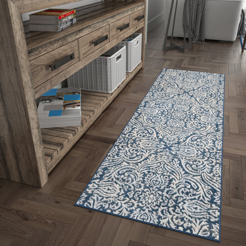 Canora Grey Alvina Damask Denim Area Rug & Reviews | Wayfair