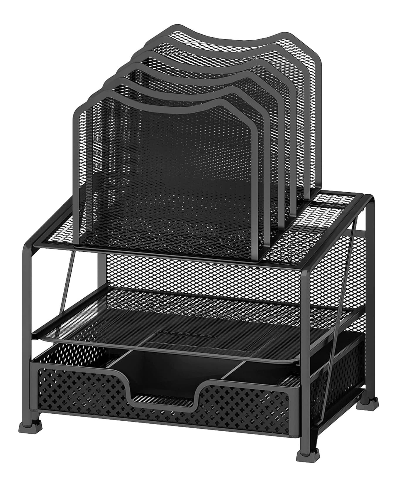 17 Stories Black Mesh Desk Organizer - Sliding Drawer & Double Tray ...