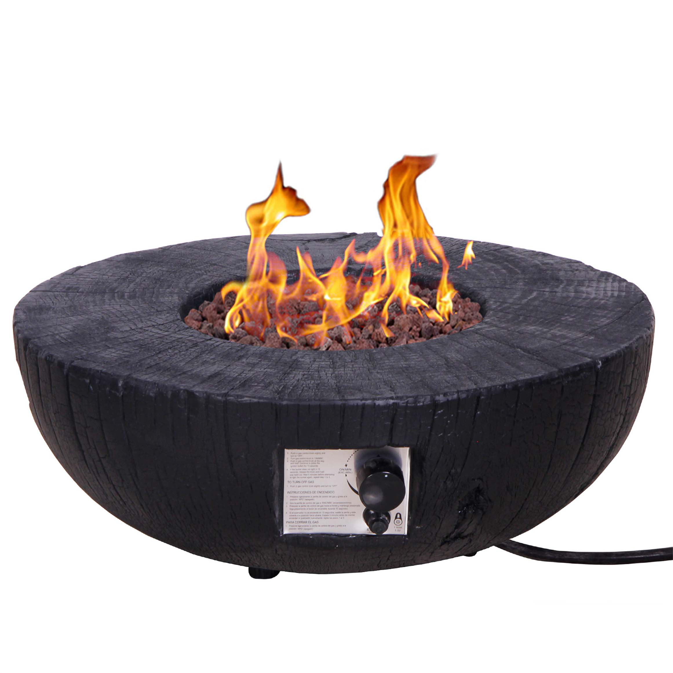 Latitude Run® 30,000 BTU Faux Woodgrain Round Propane Gas Fire Pit With ...