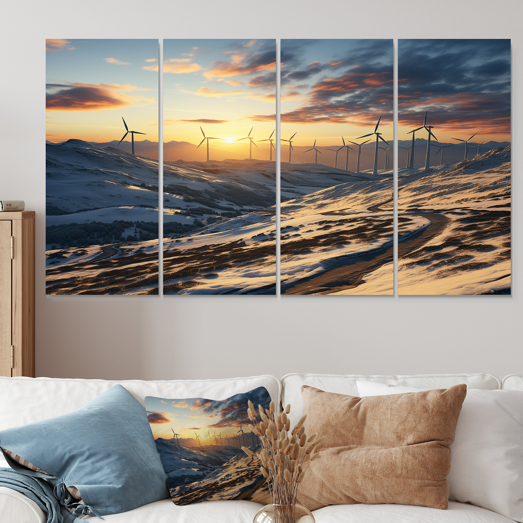 Latitude Run® Sunset Wind Turbines Mountain View III - Wind Turbines 4 ...