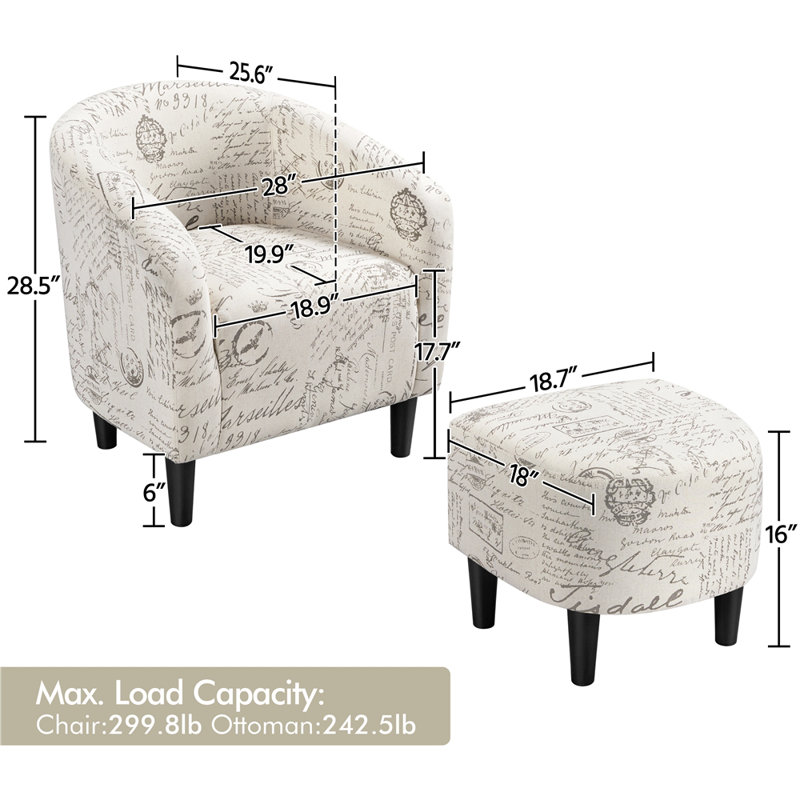 Rosdorf Park Riverside Drive Upholstered Barrel Chair with Ottoman ...