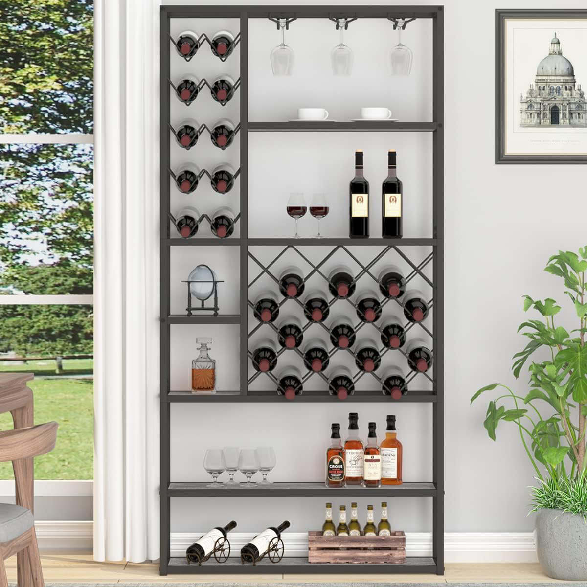17 Stories Industrial Wine Rack Freestanding Floor, Farmhouse Tall ...