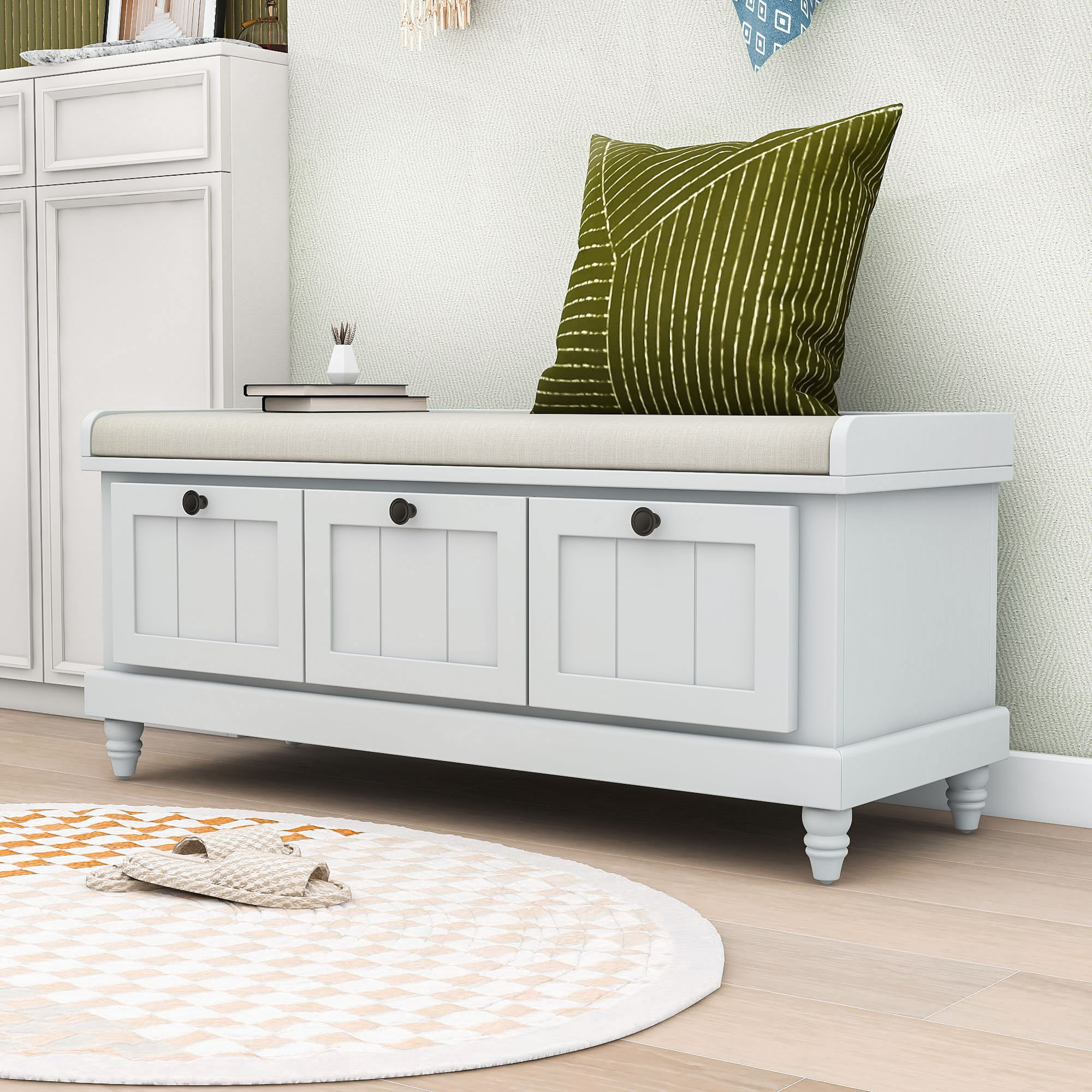 Alcott Hill® Farmhouse-Style Storage Bench with Drawers, Hidden ...